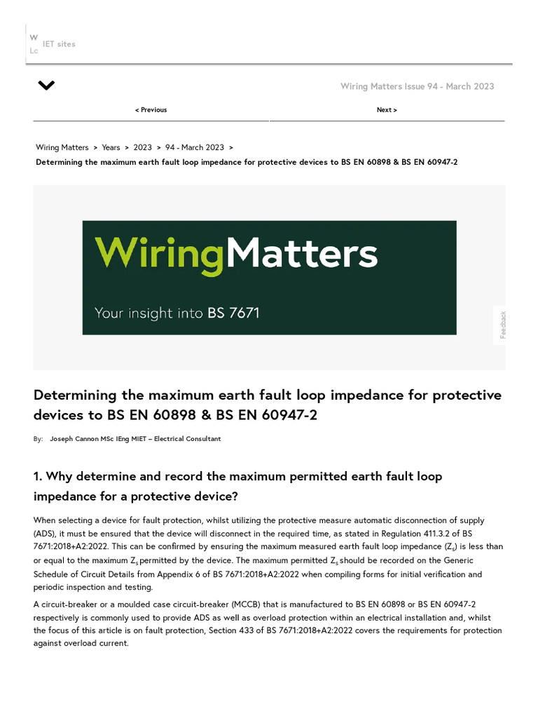 Determining The Maximum Earth Fault Loop Impedance For Protective ...