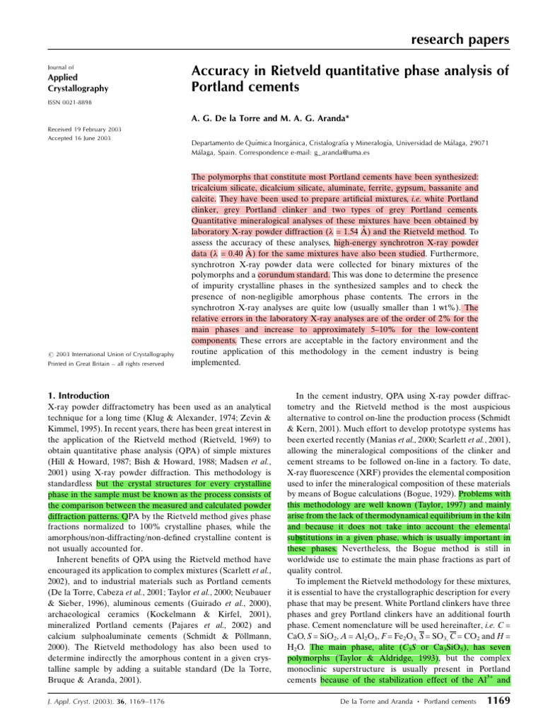 DeLaTorre (2003) - Accuracy in Rietveld Quantitative Phase Analysis of | PDF