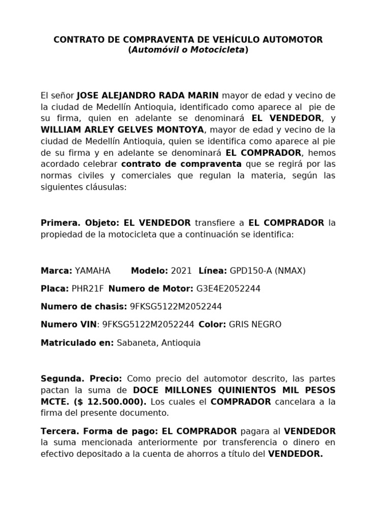 Contrato de compra venta | PDF