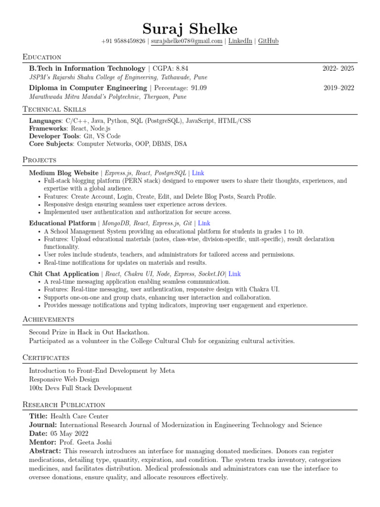 Suraj Shelke Resume22 | PDF | Postgre Sql | Technology & Engineering