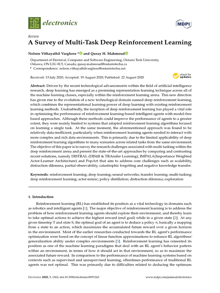 A Survey of Multi-Task Deep Reinforcement Learning (1) | PDF