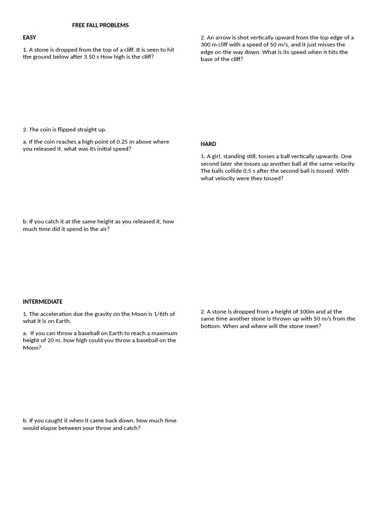 Free Fall Problems Easy | PDF