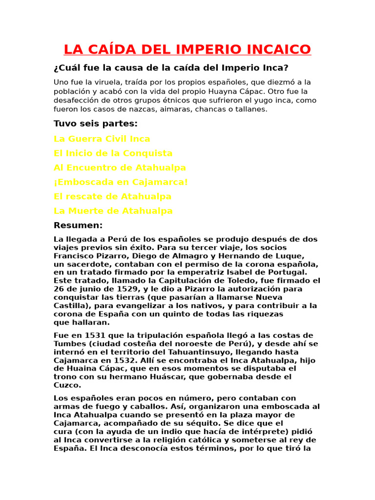 LA CAÍDA DEL IMPERIO INCAICO | PDF
