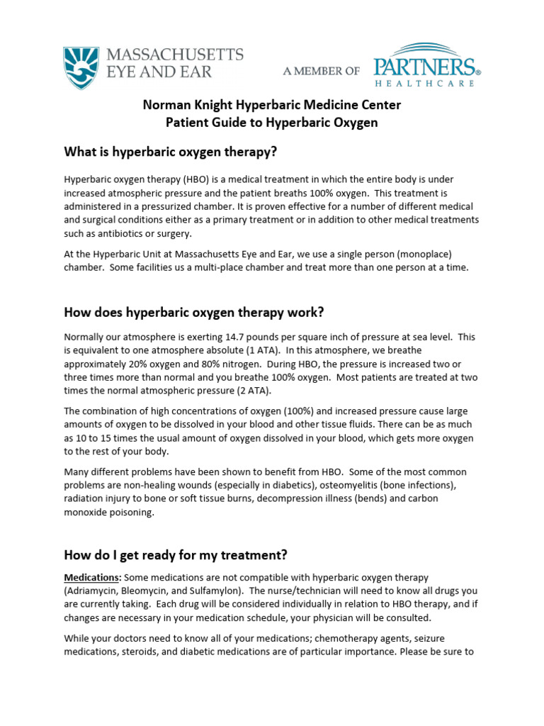 HBO Patient Packet | PDF | Medicine | Wellness