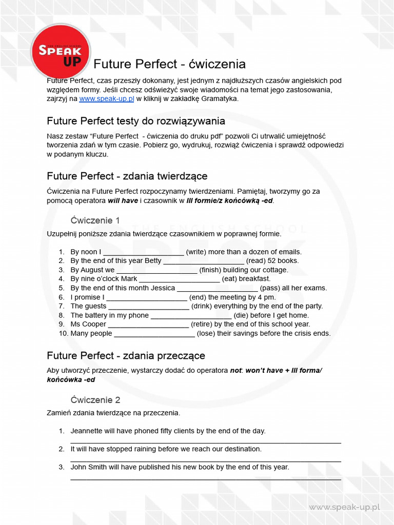 Cwiczenia Future Perfect | PDF