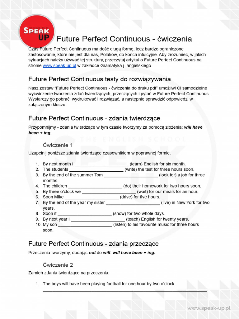 Cwiczenia Future Perfect Continuous | PDF