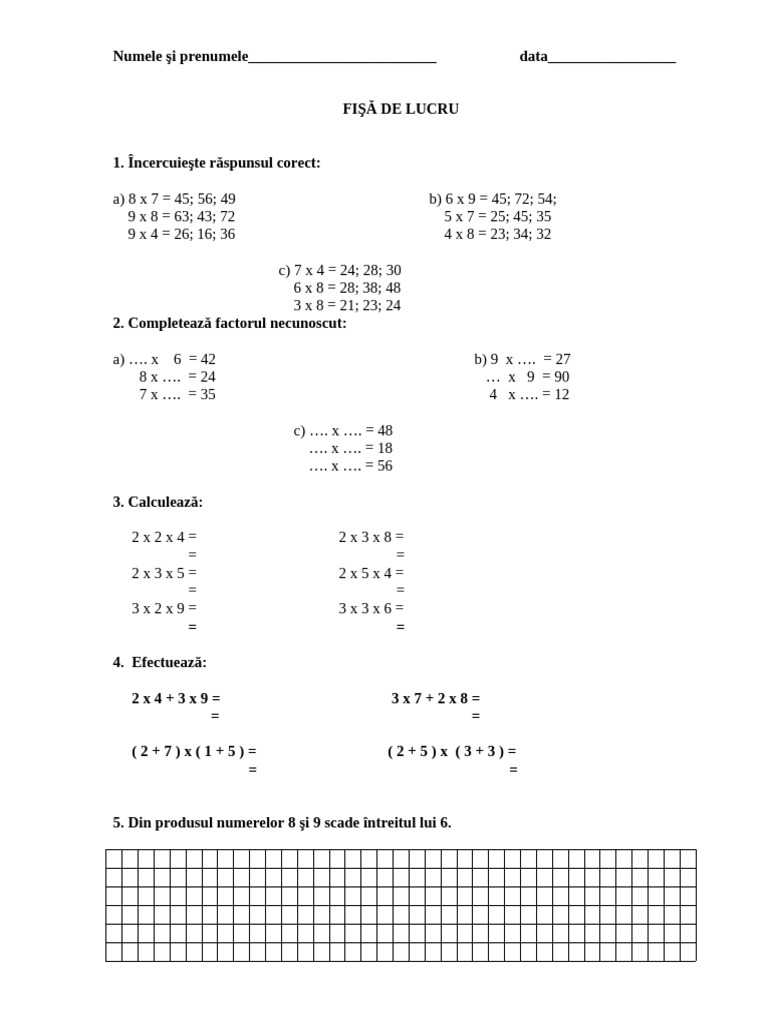 Fisa de Lucru Mem Clasa A Iia | PDF