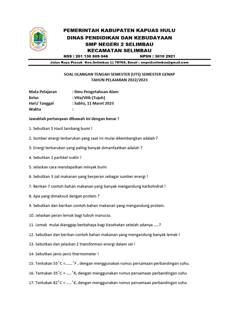 Soal PTS Ipa 7a 7B Genap | PDF