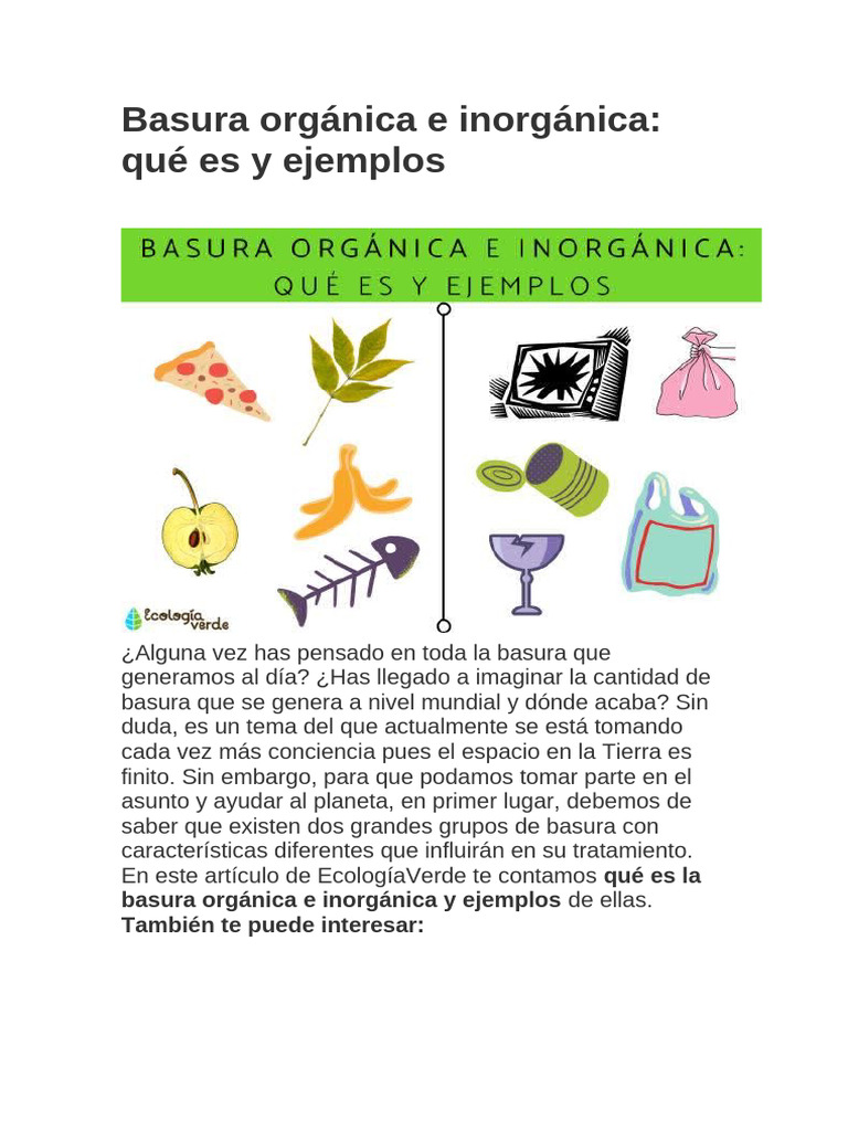 Basura Orgánica e Inorgánica | PDF | Residuos | Hogar, jardinería y bricolaje