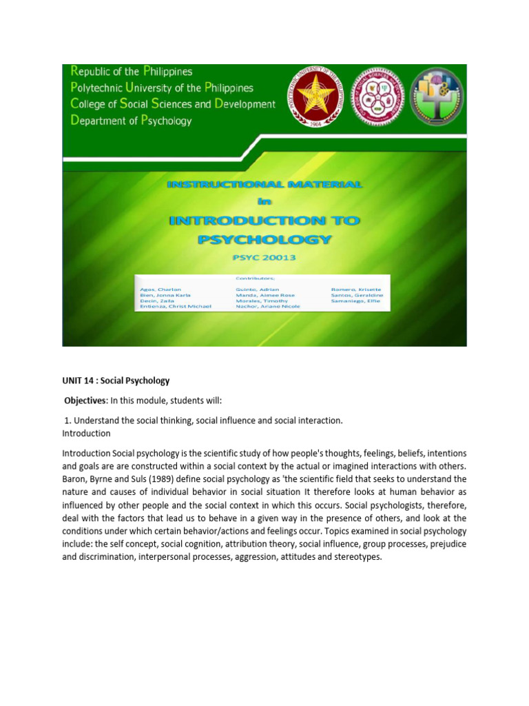 Unit 14 Social Psychology | PDF