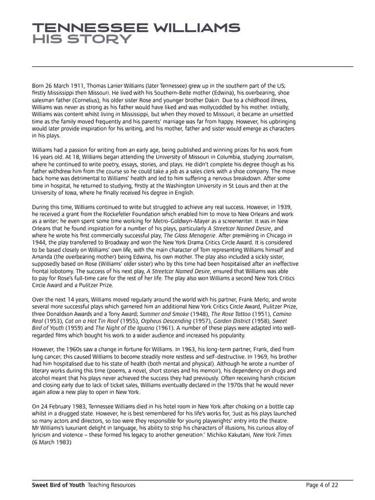 Tennessee Williams Biography | PDF