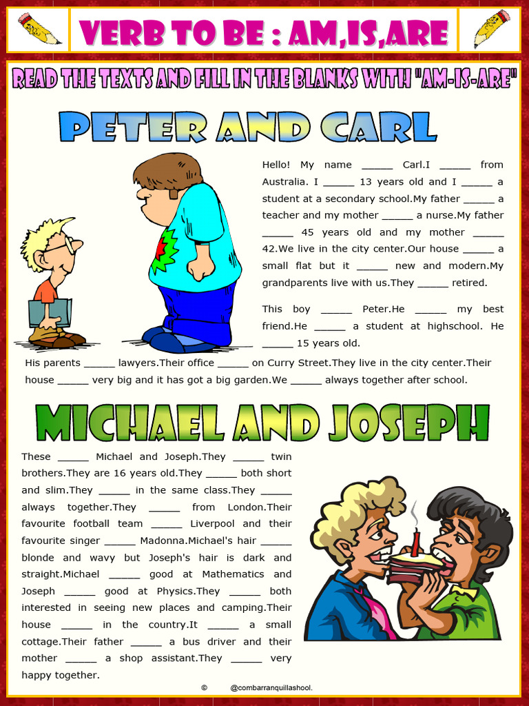 Verb To Be Am Is Are Worksheet | PDF
