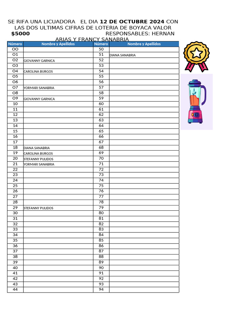 Hoja de Formato de Rifa 100 Numeros 1 | PDF