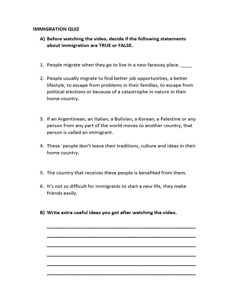 Immigration Quiz: True or False Statements | PDF