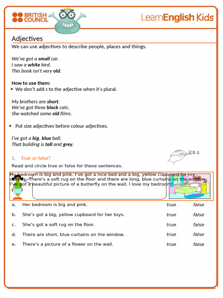 Grammar Practice Adjectives Worksheet | PDF