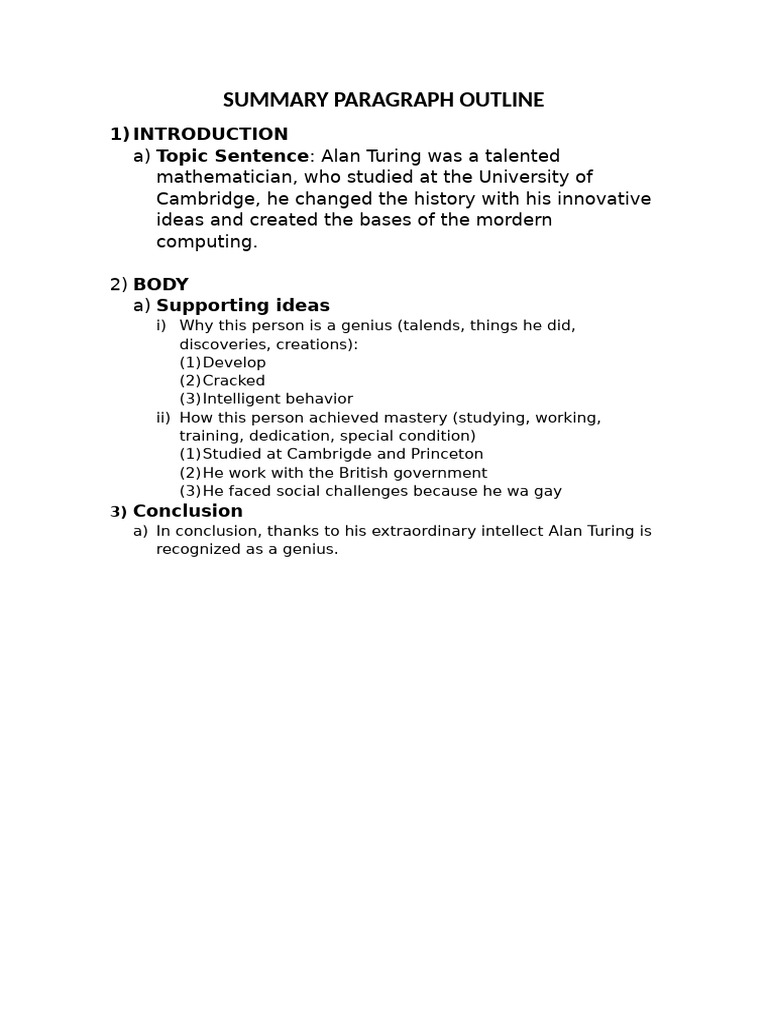 Summary Paragraph Outline . - Draft | PDF