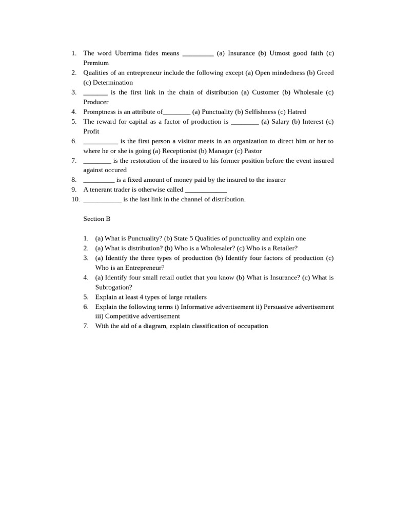 Business Studies JSS2 | PDF