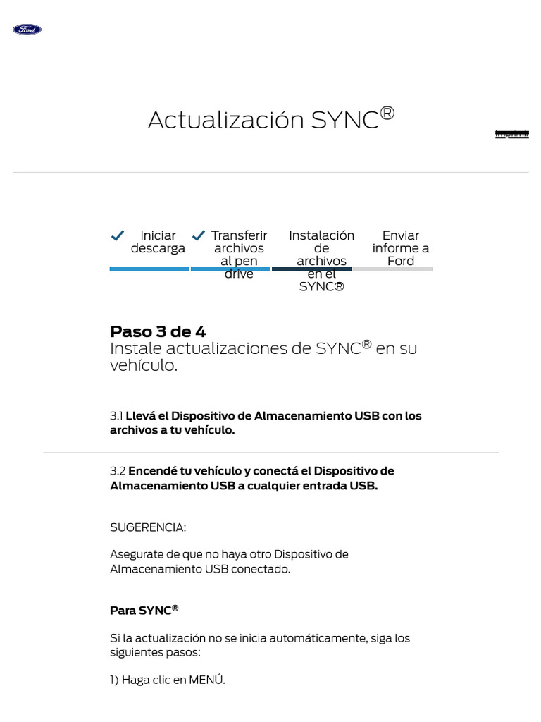 Ford Argentina Actualización SYNC | PDF | USB | Software