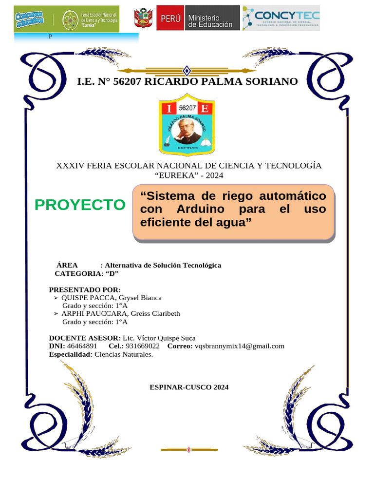 INFORME Del Proyecto Sistema de Riego Automático Con Arduino | PDF