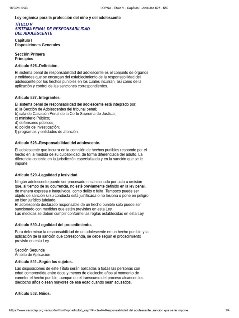 LOPNA - Titulo V - Capítulo I - Articulos 526 - 550 | PDF
