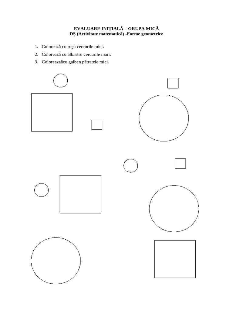 Evaluare Initiala Forme Geometrice Grupa Mica | PDF