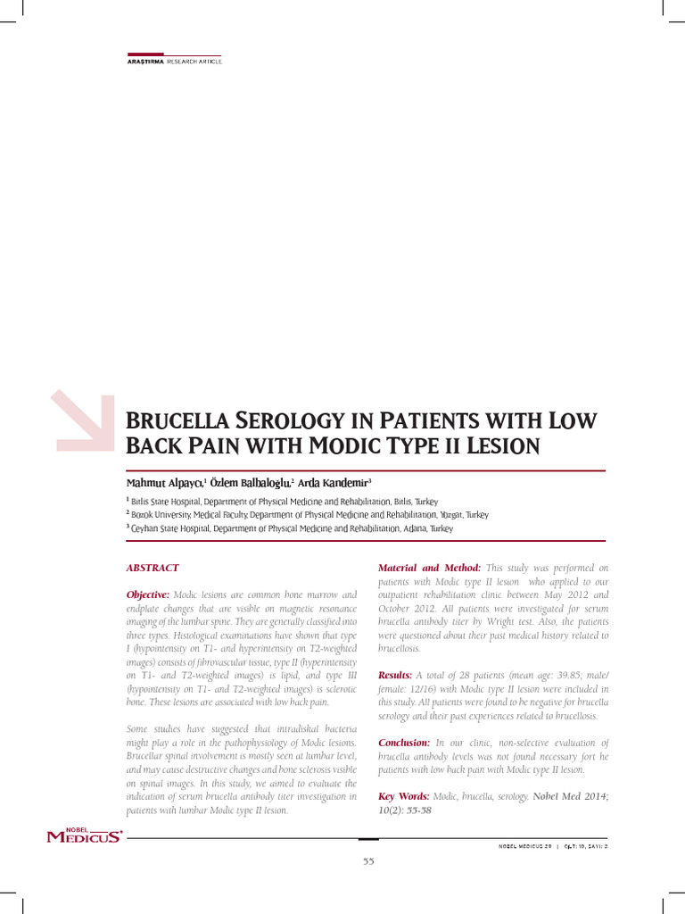 Brucella Serology in Patients With LBP Modiz Tip III | PDF