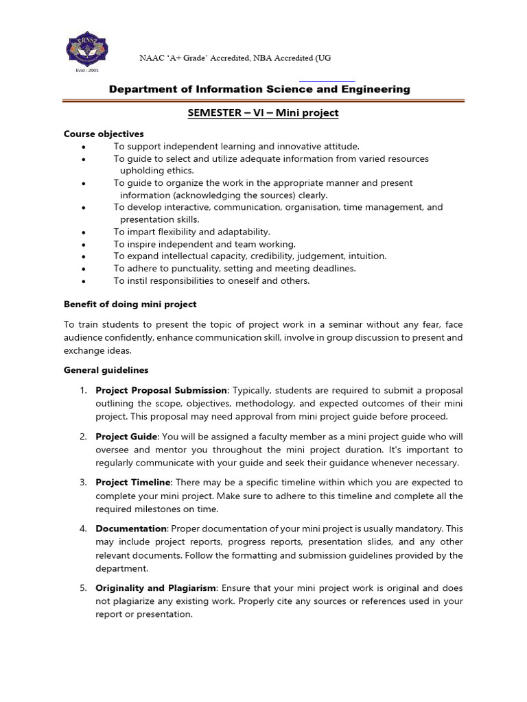 ISE - 6 - Semester - Mini - Project Rules and Regulations | PDF