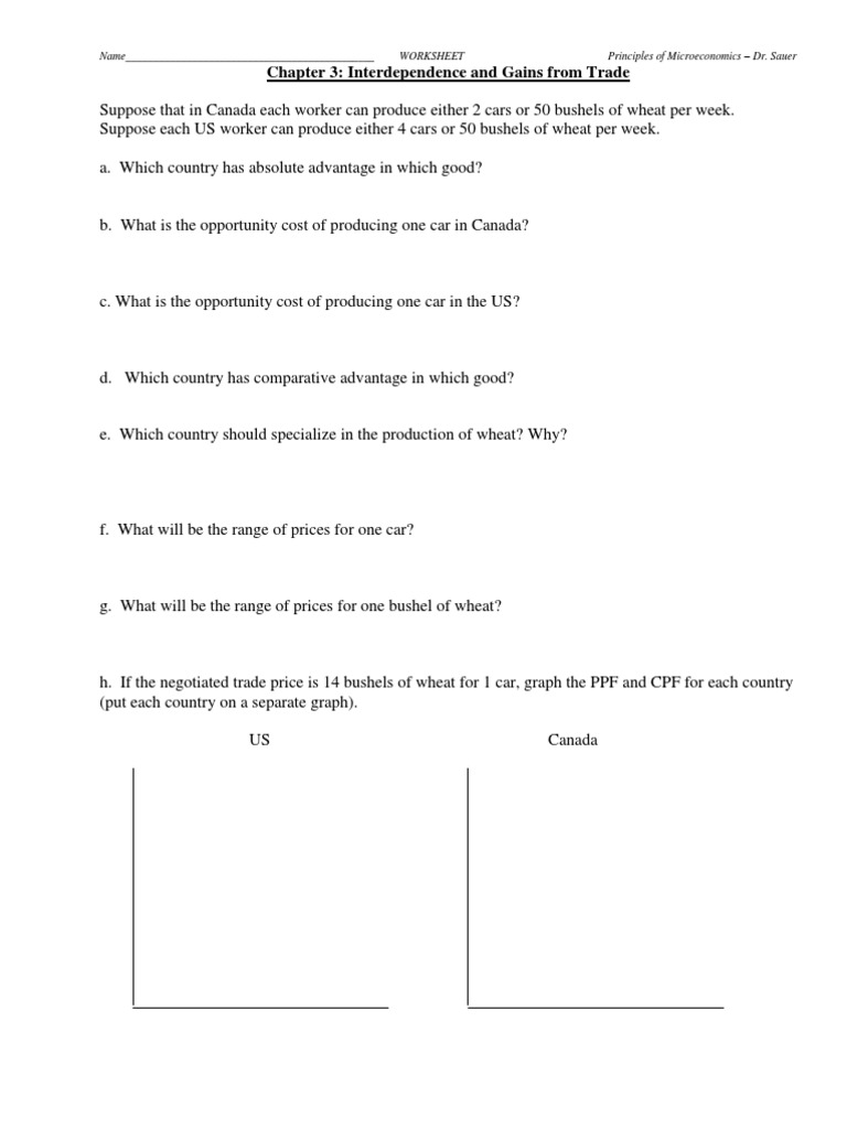 Principles of Microeconomics - Worksheet - Gains From Trade | PDF