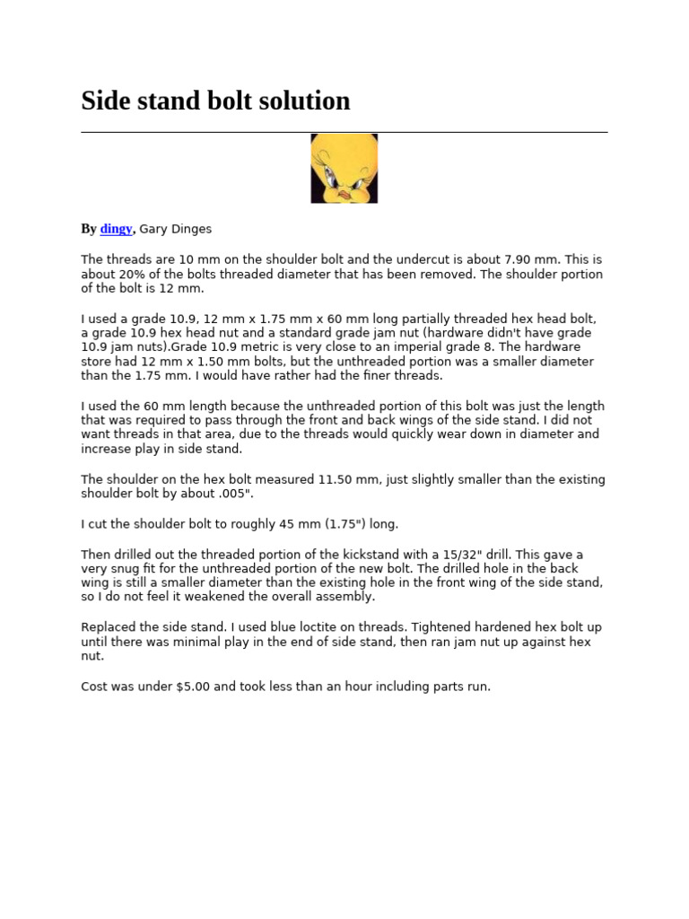 Side Stand Bolt Solution | PDF