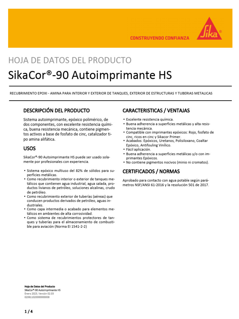 Ficha Tecnica - Sikacor90 | PDF