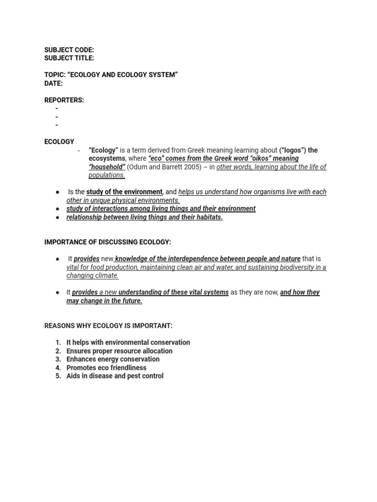 “ECOLOGY AND ECOLOGY SYSTEM” | PDF