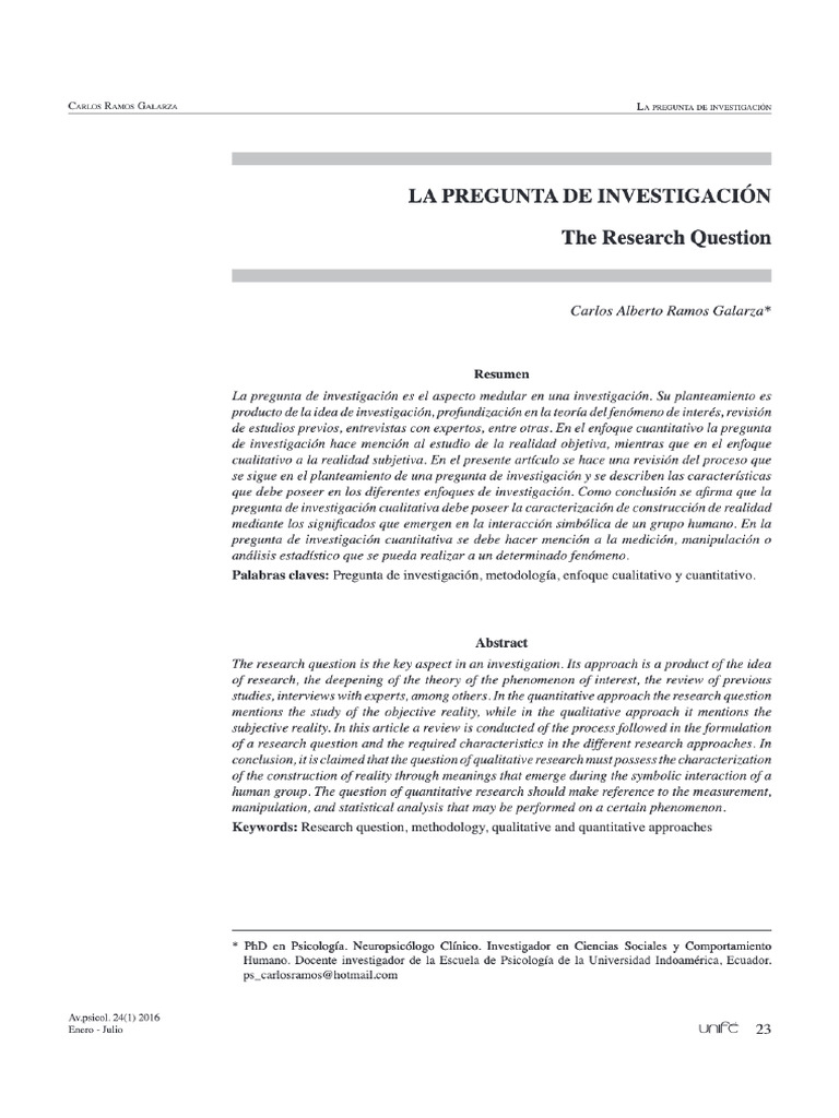 La Pregunta de Investigación | PDF