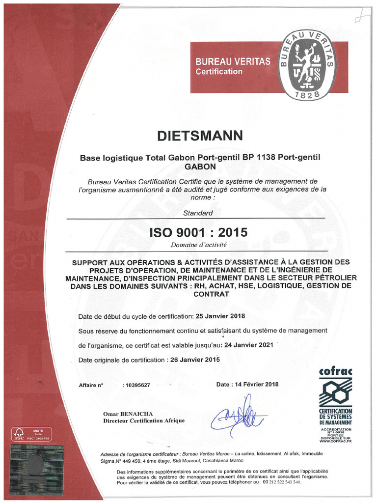 Dietsmann Gabon ISO 9001 - 2021 | PDF