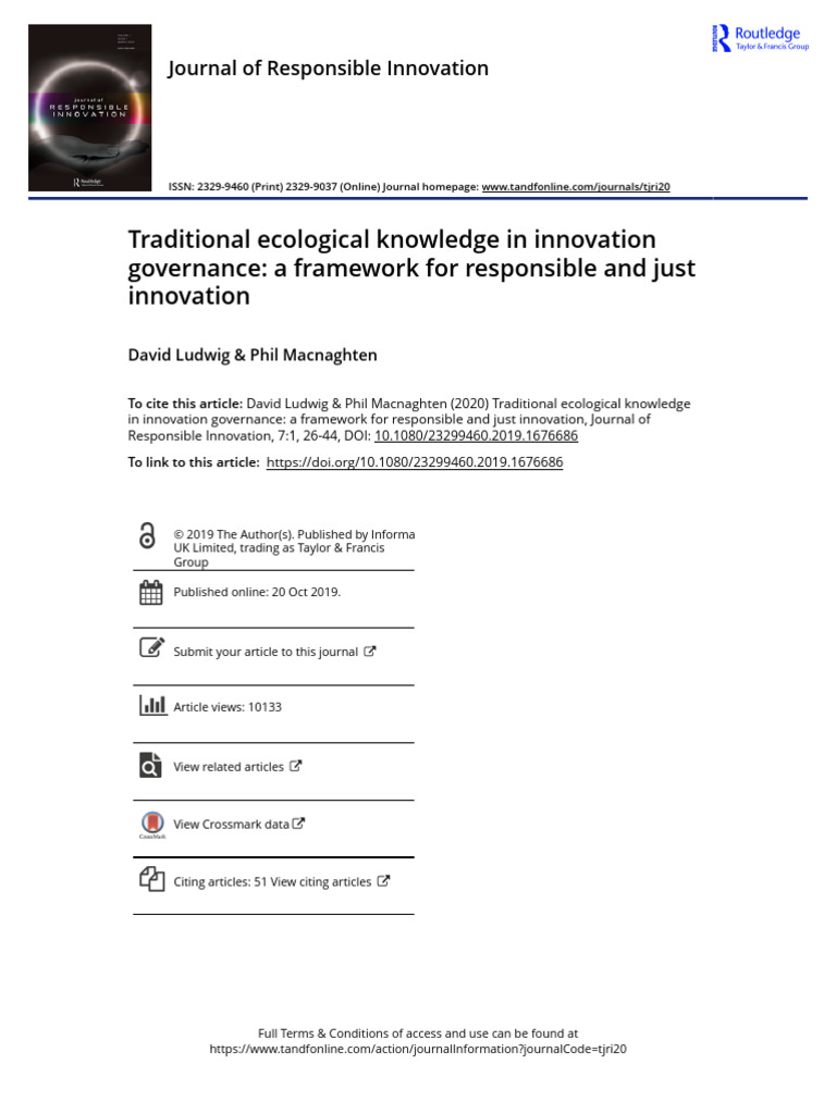 Traditional Ecological Knowledge in Innovation Governance A Framework ...