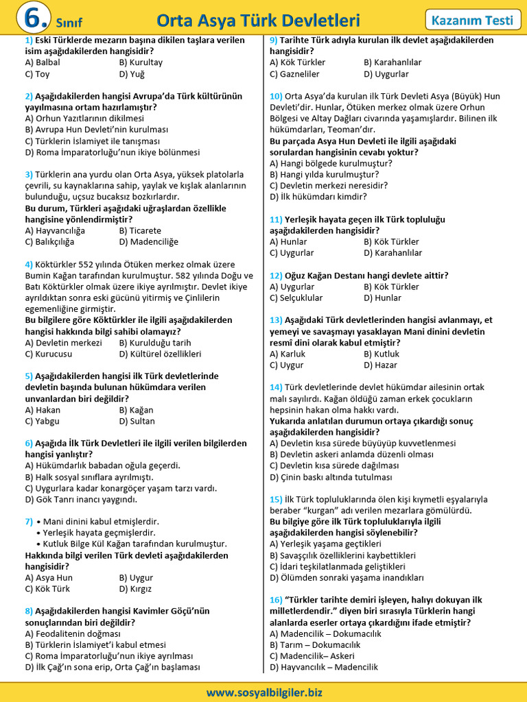 621 Orta Asya Türk Devletleri KT | PDF