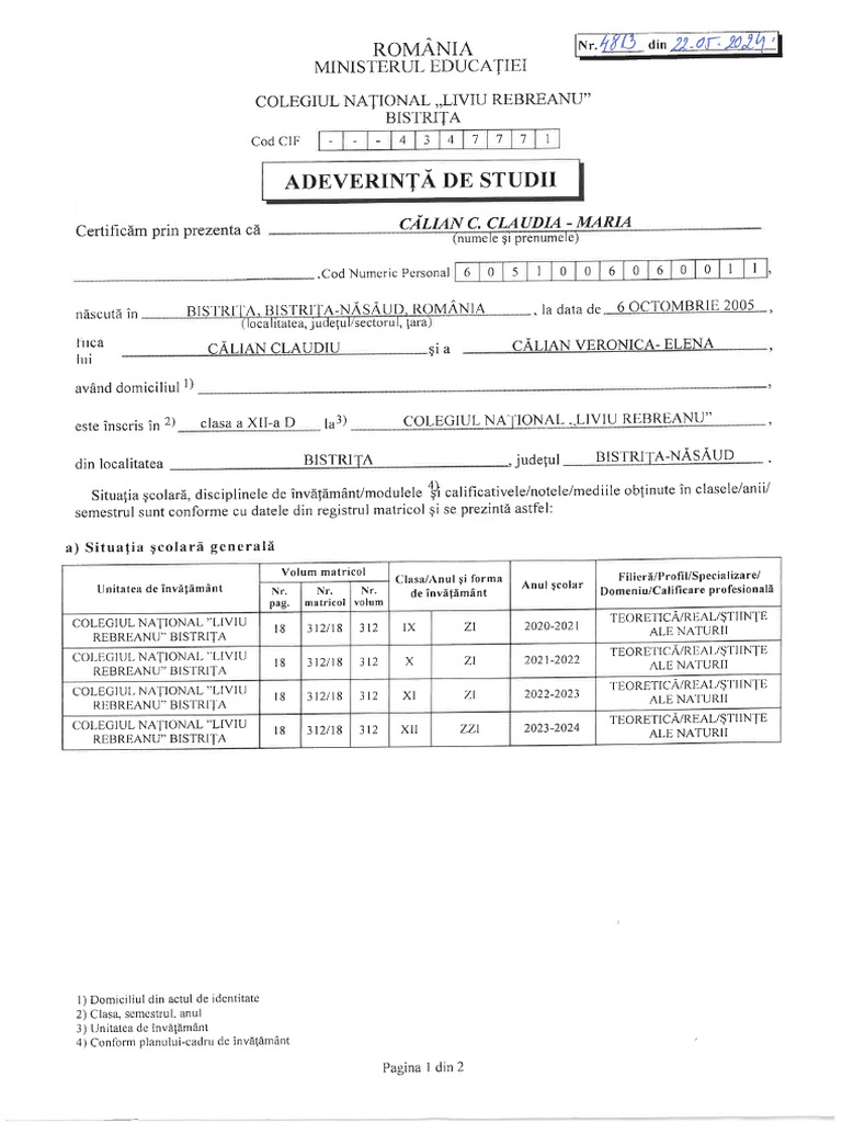 Adeverinta Studii | PDF