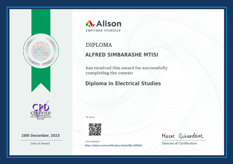 Alison Certificate Diploma in Electrical Studies | PDF