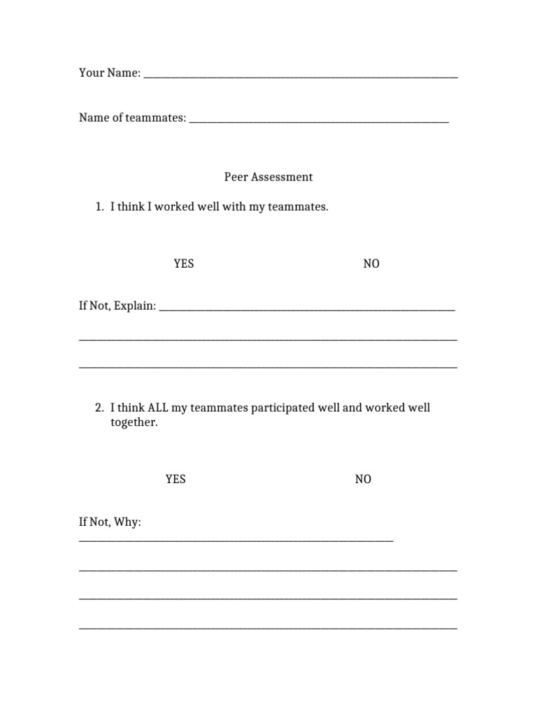 Peer Assessment worksheet (10) (1) | PDF