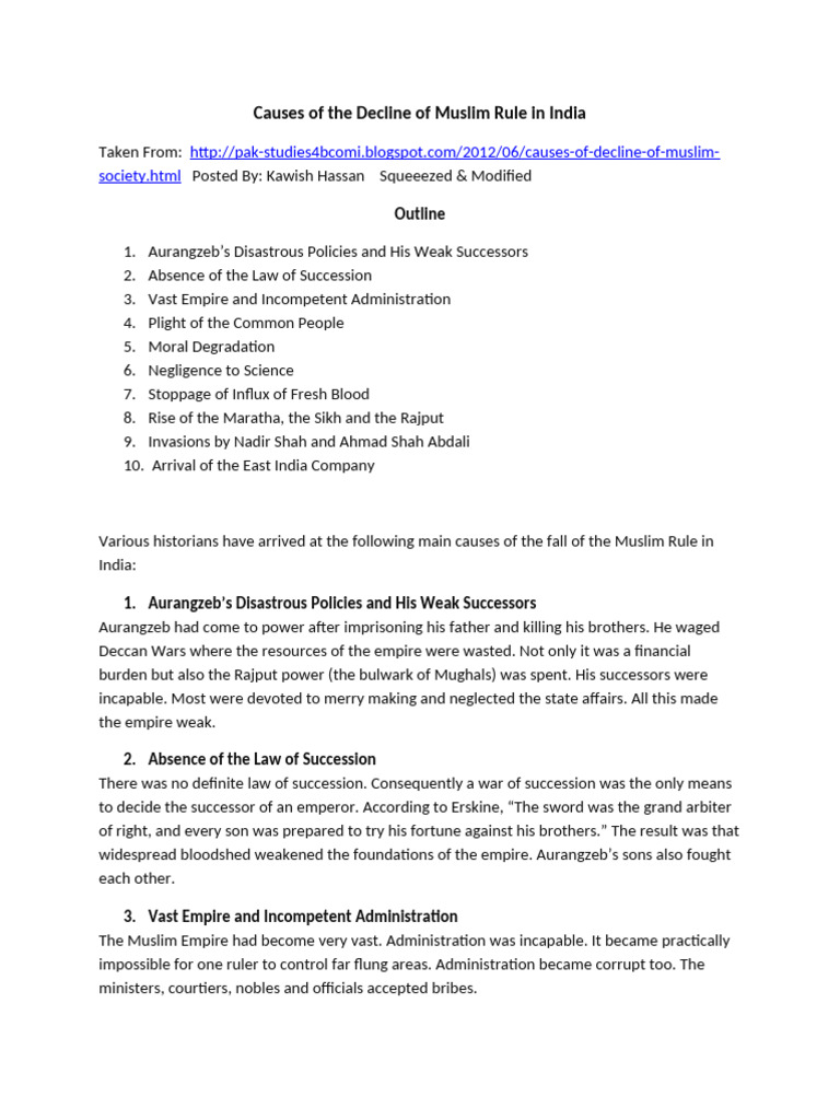 Causes of The Decline of Muslim Rule in India | PDF | South Asia | History