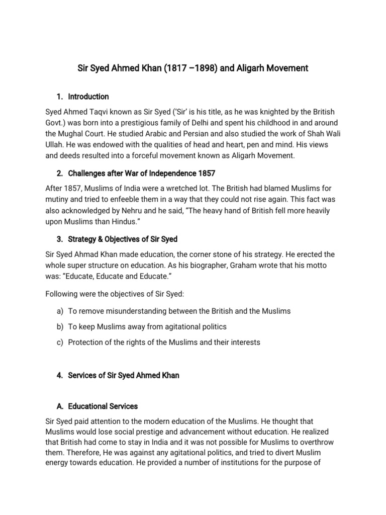 Sir Syed and the Aligarh Movement | PDF
