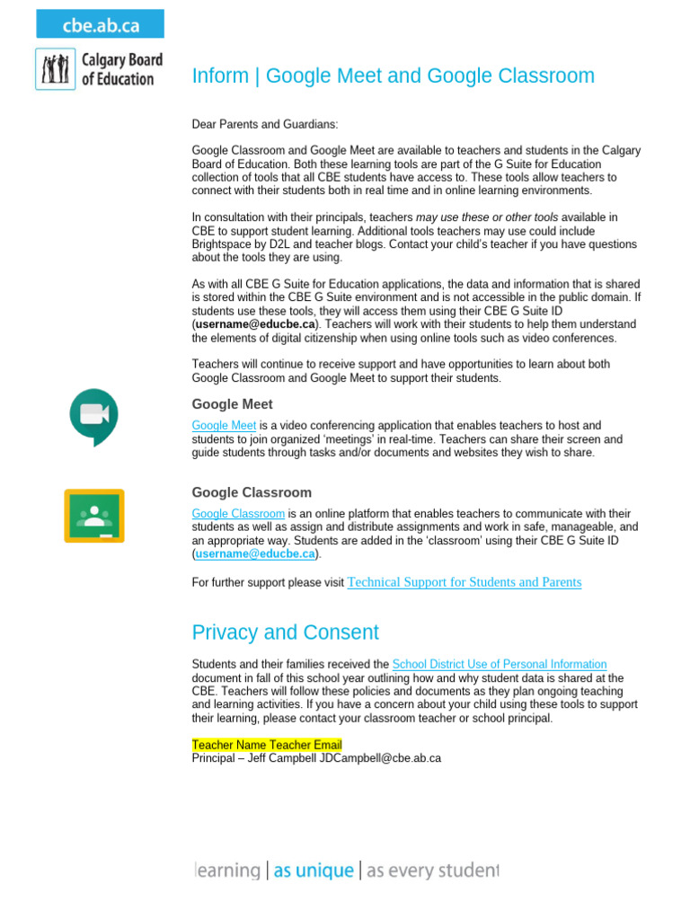 Communication Google Classroom Meet Parent Consent | PDF