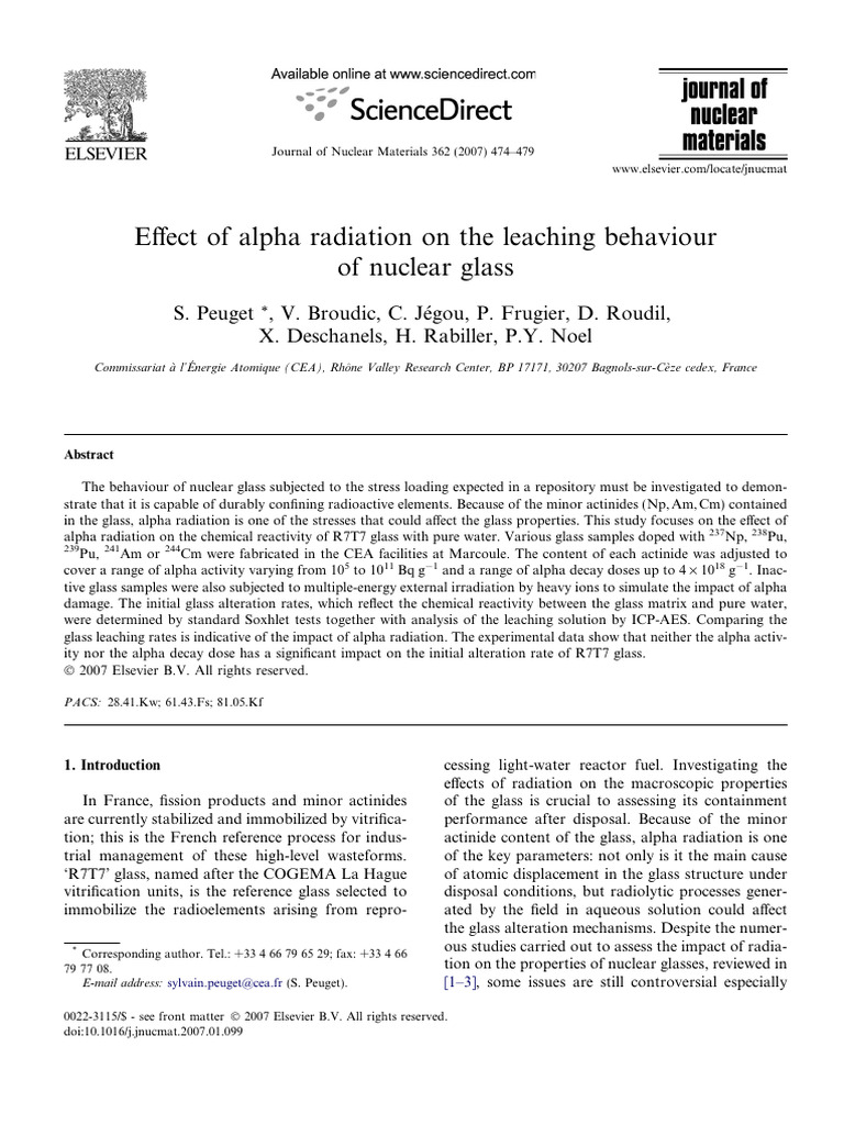 Effect of Alpha Radiation On The Leaching Behaviour of Nuclear Glass | PDF