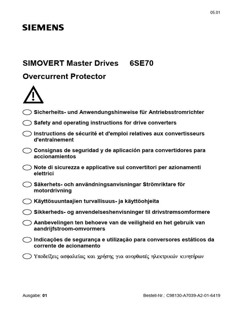 3 6SE70 Overcurrent Protector - Safety Instructions | PDF | Electrical ...