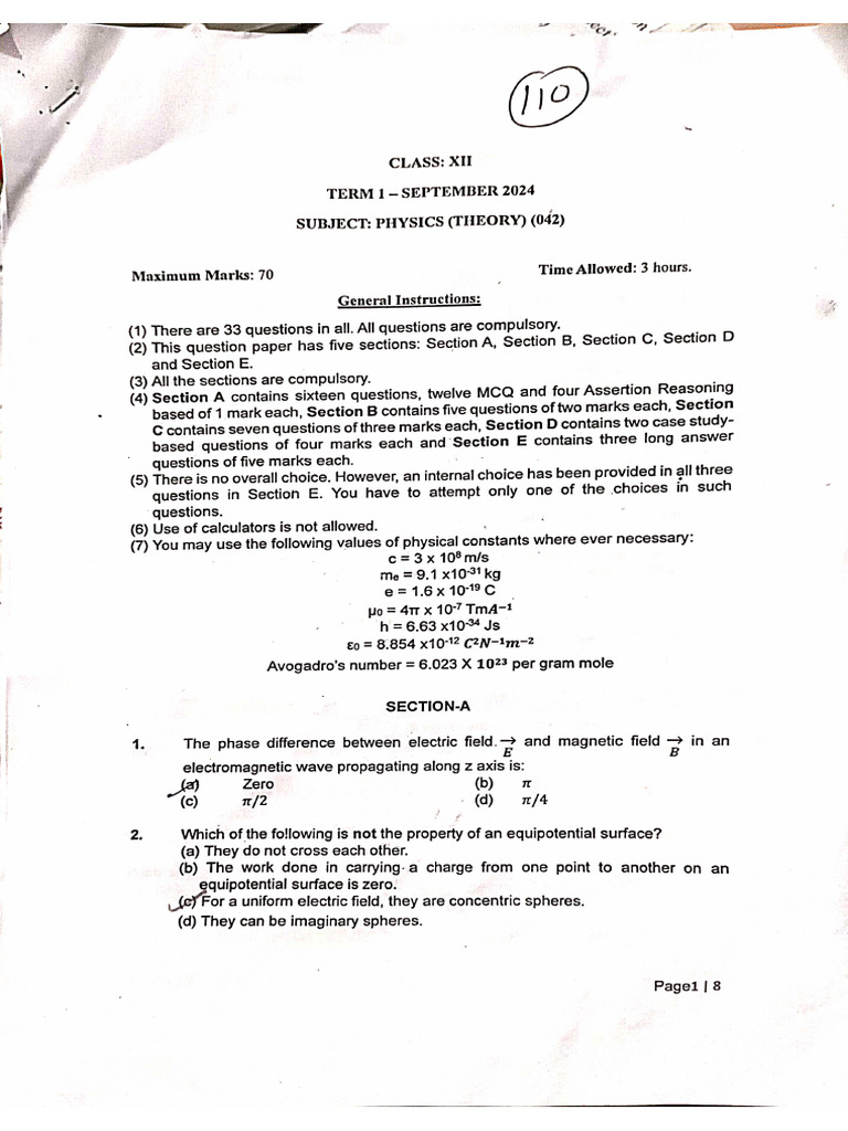 Sample Paper 1 | PDF