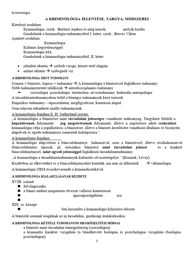 Kriminológia Előadás | PDF