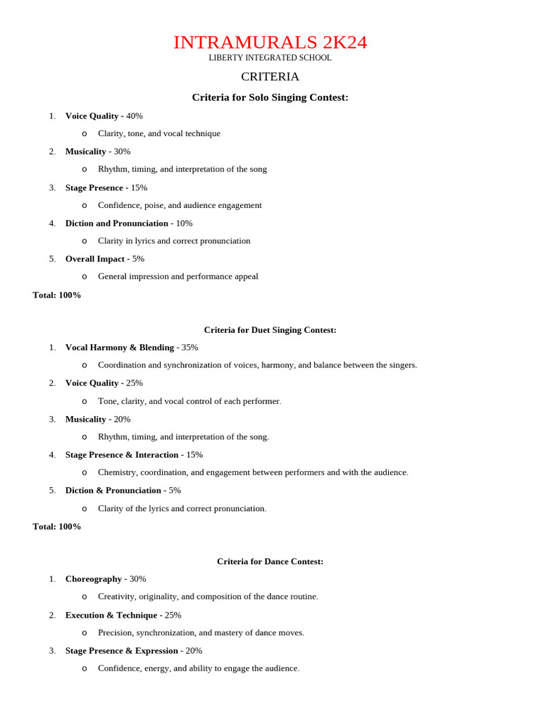 INTRAMURALS 2K24 - CRITERIA | PDF