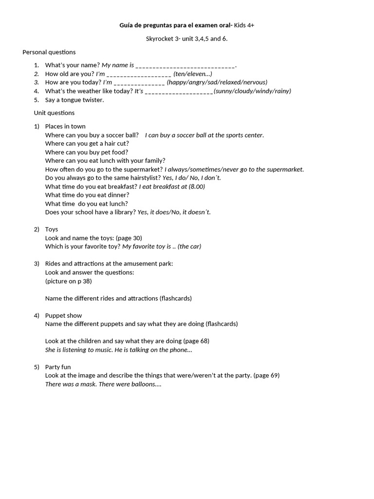 Guía de preguntas para el examen oral K4 | PDF