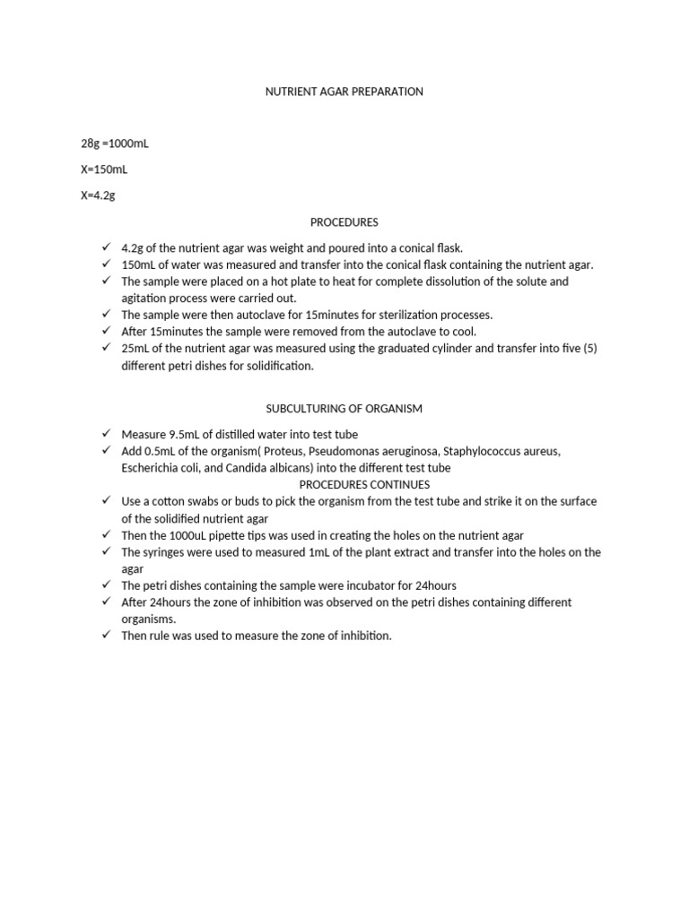 Nutrient Agar Preparation | PDF