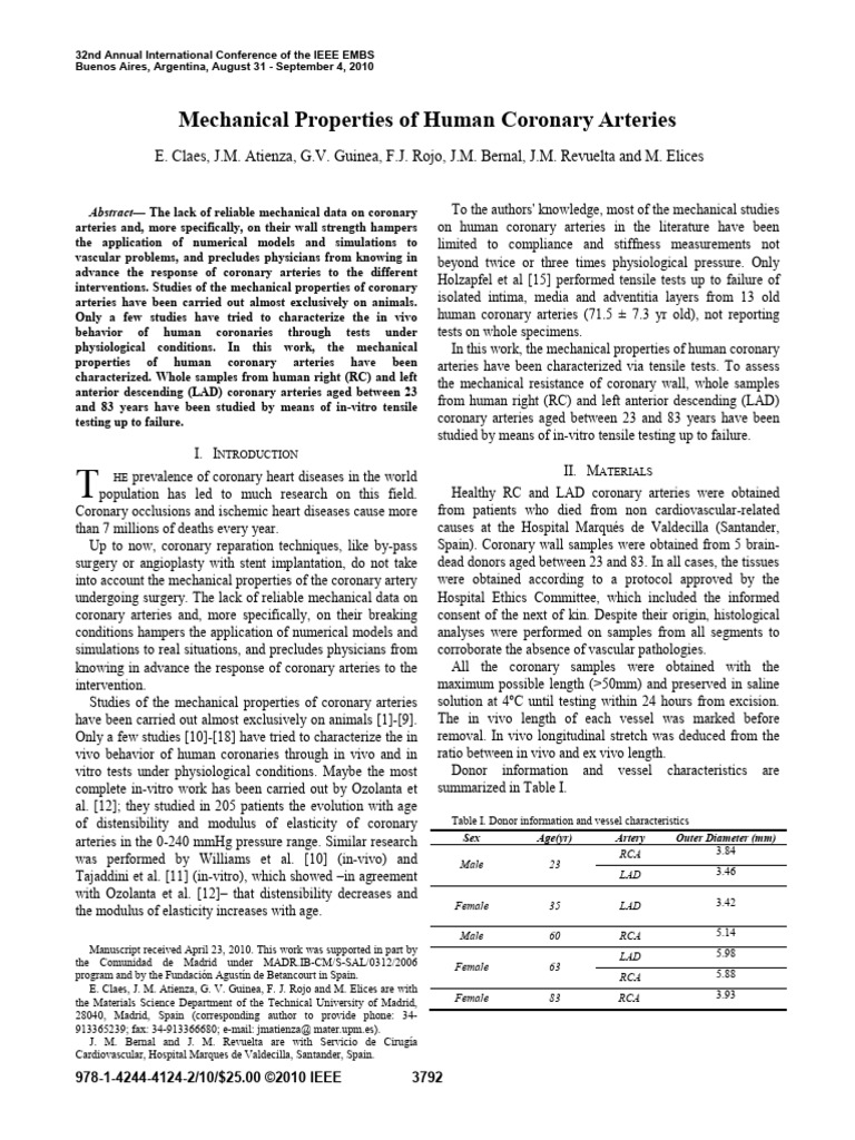 Mechanical Properties of Human Coronary Arteries | PDF