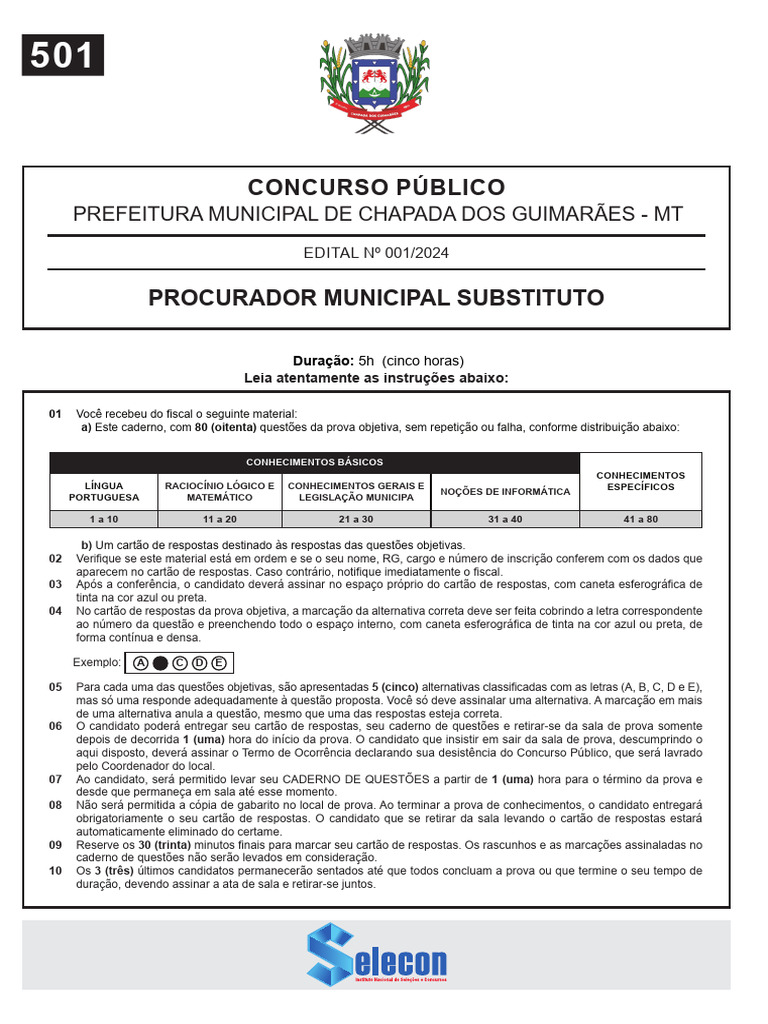 Selecon 2024 Prefeitura de Chapada Dos Guimaraes MT Procurador ...